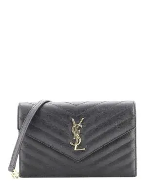 Saint Laurent Classic Monogram Wallet On Chain Matelasse Chevron Leather Small Crossbody Bag - Black
