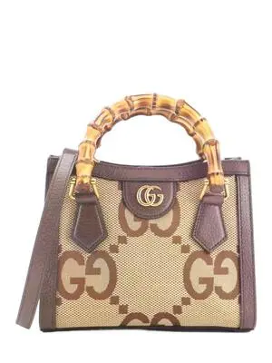 Gucci Diana Nm Bamboo Handle Tote Jumbo Gg Canvas Mini Shoulder Bag - Brown