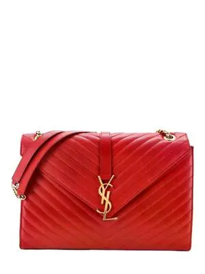 Saint Laurent Classic Monogram Envelope Satchel Matelasse Chevron Leather Large Shoulder Bag - Red