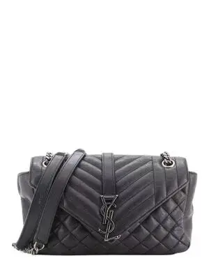 Saint Laurent Classic Monogram Slouchy Envelope Satchel Mixed Matelasse Leather Medium Shoulder Bag - Black