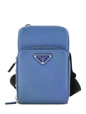 Prada Front Pocket Phone Holder Saffiano Leather Crossbody Bag - Blue