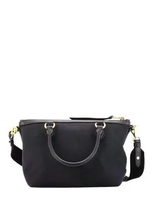 Prada Logo Convertible Zip Canvas With Leather Small Tote Bag - Black
