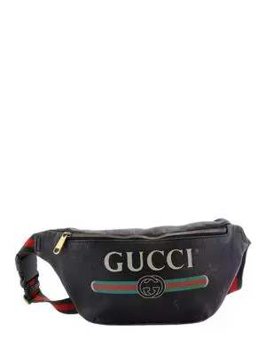 Gucci Logo Printed Leather Medium Belt Bag - Black