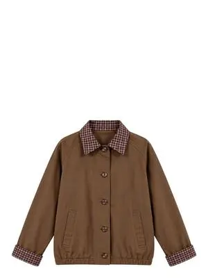 LATELIER LONDON Brown Utility Jacket With Checked Collar, Turn-up Cuffs & Pockets