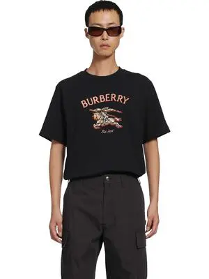 Burberry Knight Check Cotton T-shirt - Black