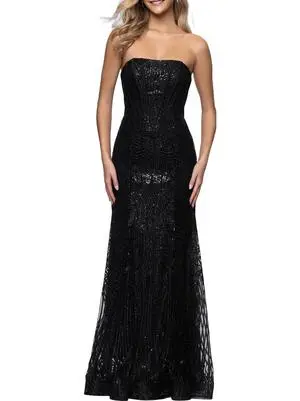 BLONDIE NITES Sequin Strapless Corset Gown