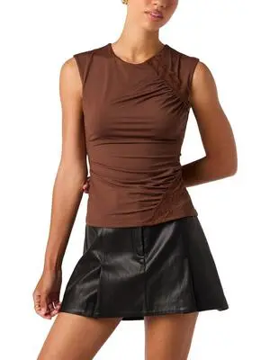 Astr The Label Frances Lace Trim Ruched Top - Brown