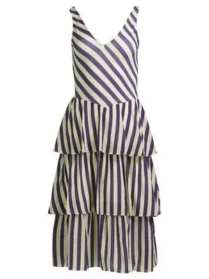 KRISTINIT Neutrals Stripe Silk Bliss Dress - Blue