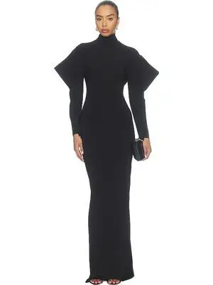 NORMA KAMALI Norma Kamali Wing Sleeve Open Back Bow Neck Gown In Black.