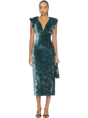 Ulla Johnson Astra V-neck Velvet Dress In Green - Jadeite