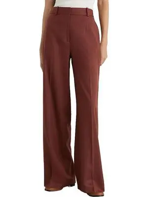 REISS Solene Wool Blend Wide Leg Trousers - Brick Red