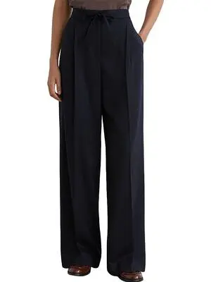 REISS Petite Solene Wool Blend Wide Leg Pants - Navy