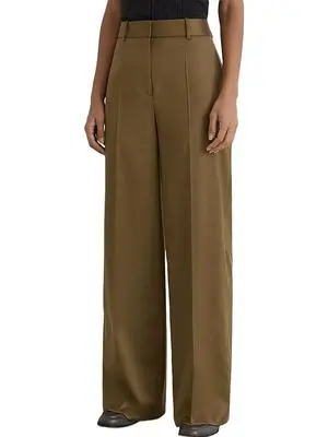 REISS Adie Wool Stretch Wide Leg Pants - Khaki