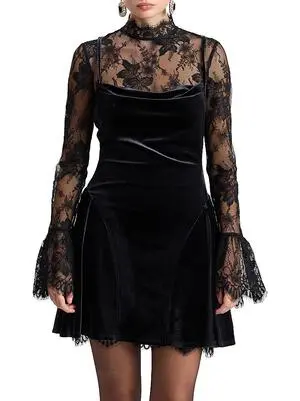 Avec Les Filles Twofer Lace Combo Mini Dress - Black