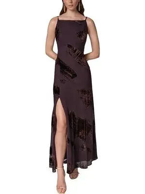 Donna Karan New York Sleeveless Boat Neck Velvet Burnout Gown - Bark