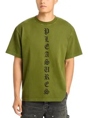 PLEASURES Knight Cotton Graphic Tee - Olive