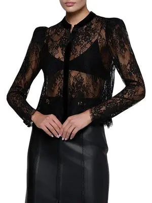 L'Agence Dorothea Velvet Trim Lace Blouse - Black