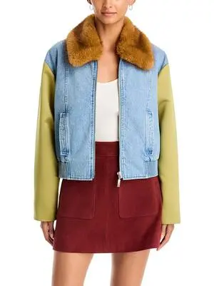 Tanya Taylor Rue Faux Fur Collar Jacket - Cloud Wash
