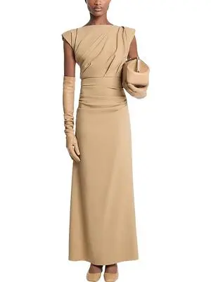 Michael Kors Draped Column Wool-blend Gown - Fawn