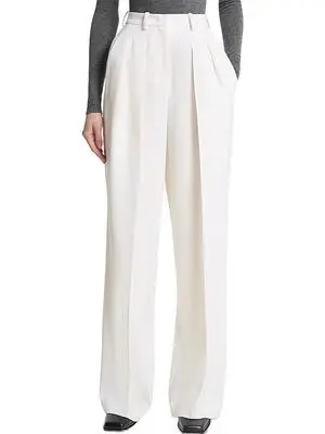 Michael Kors Wool High Waisted Pleated Slouch Pants - Ivory