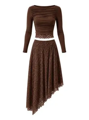 CELESTINE & MAE Brown Amber Lace Chocolate Co-ord Set