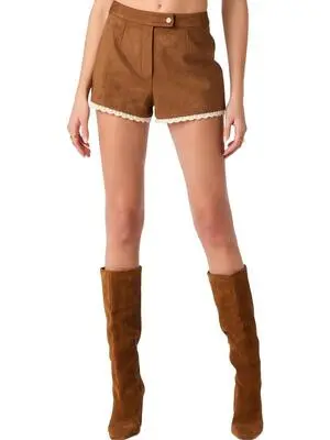 Astr The Label Kya Lace Trim Faux Suede Shorts - Chestnut