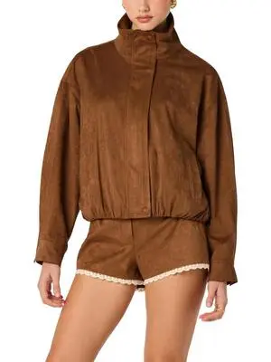 Astr The Label Cooper Faux Suede Jacket - Chestnut