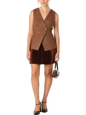 Astr The Label Allyson Tweed & Satin Pleated Minidress - Brown