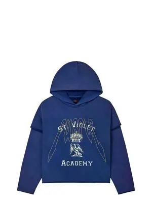 PURPLE BRAND St. Violet Graphic-print Layered-sleeve Hoodie - Blue