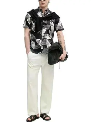 LINDBERGH Leaf-print Short-sleeve Shirt - Black