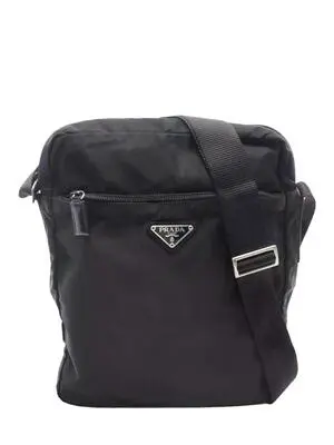Prada 2000s Triangle Logo Shoulder Bag - Black