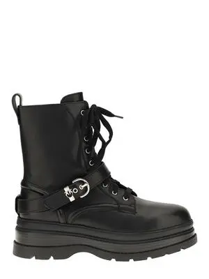 Pinko Eva Lace-up Leather Ankle Boots - Black