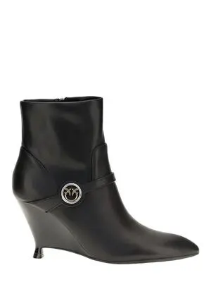 Pinko Gwen Leather Ankle Boots - Black
