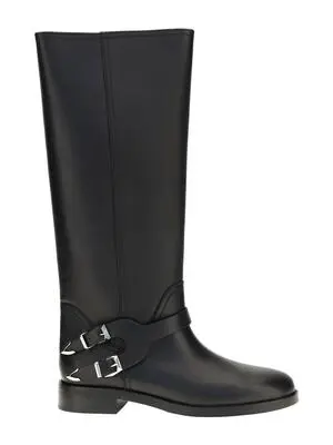 Pinko Leather Boots With Buckle - Black