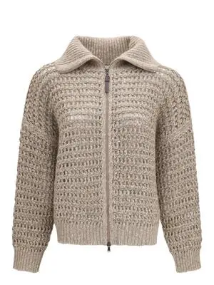 Brunello Cucinelli Cahmere Cardigan With Central Pocket - Grey