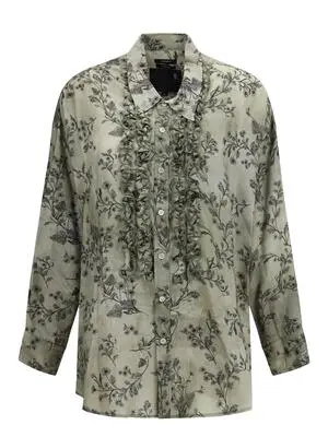 R13 V-neck Ruffle Shirt Green