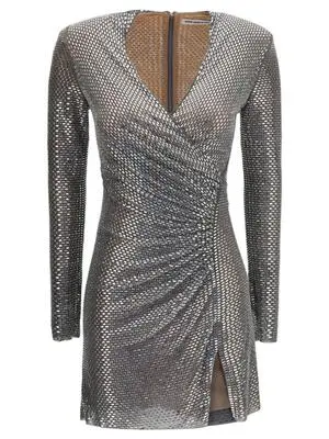 SELF-PORTRAIT Jewel-detail Wrap Dress - Silver