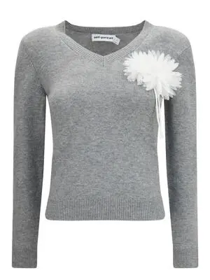SELF-PORTRAIT Wool And Cahmere Blend Jumper With Floral Corage - Grey