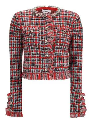 SELF-PORTRAIT Cotton And Wool Blend Bouclé Jacket - Red
