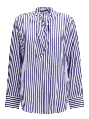 Givenchy Silk Striped Cocoon Shirt With Bow - Blue