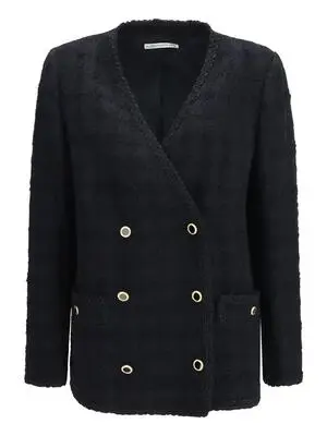 Alessandra Rich Double-breasted Checked Bouclé Tweed Jacket - Black