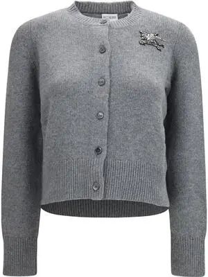 Burberry Wool And Cashere Equestrian Knight Logo Cardigan Feale - Grey