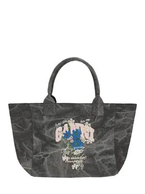 GANNI Medium Trapeze Flower-print Shopping Bag - Grey