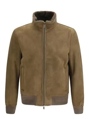 SALVATORE SANTORO High-neck Suede Jacket - Brown