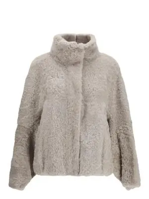 Brunello Cucinelli High-neck Shearling Jacket - Grey