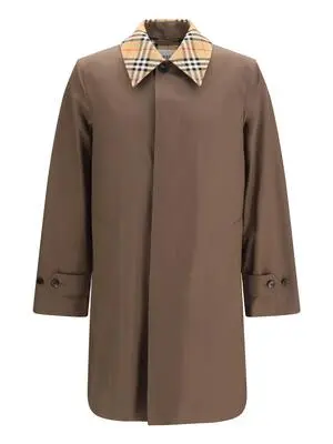 Burberry Tottenham Cotton Gabardine Coat With Check Collar - Brown