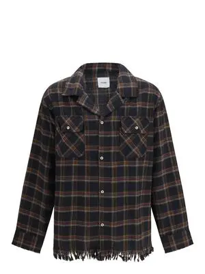 FOUND Raw-cut Fringe Plaid Shirt - Blue