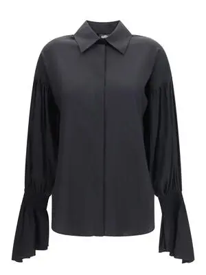 ELLA Silk-blend Shirt With Bell Sleeves - Black