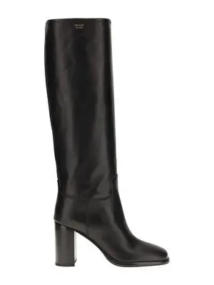 Prada High Leather Boots With Screen-printed Logo - Black