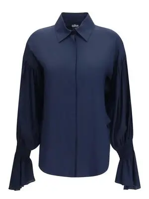 ELLA Silk-blend Shirt With Bell Sleeves - Blue